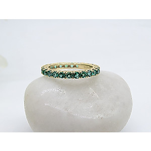 Dazzlingrock Collection Round Lab Created Emerald Ladies Full Eternity Wedding Stackable Ring Band | 14K Yellow Gold, Size 6