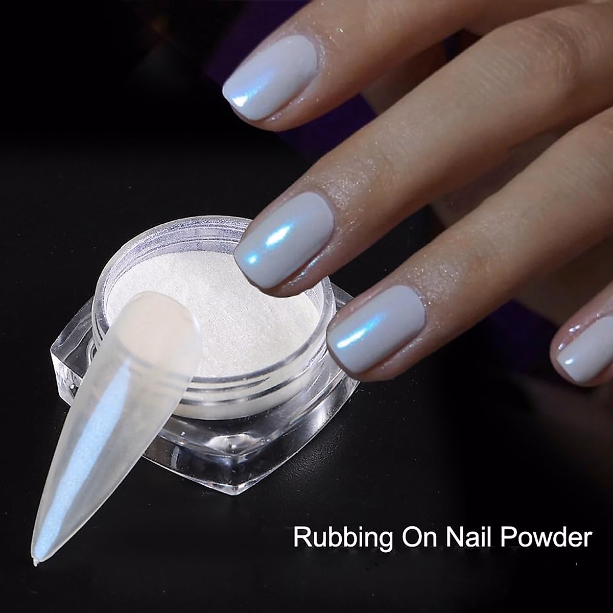 White Pearl Chrome Nail Powder - 2 Boxes Pearl Powder Ice Transparent Aurora Chrome Nail Powder, High Gloss Pearlescent Iridescent Glitters Powder Metallic Pigment for Nails