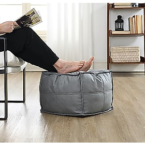 C COMFORTLAND Unstuffed Pouf Ottoman, Faux Leather Poof Cover with Storage, Square Foot Rest, Floor Foot Stools, Bean Bag Ottomans Furniture for Living Room, Bedroom Grey (No Filler)