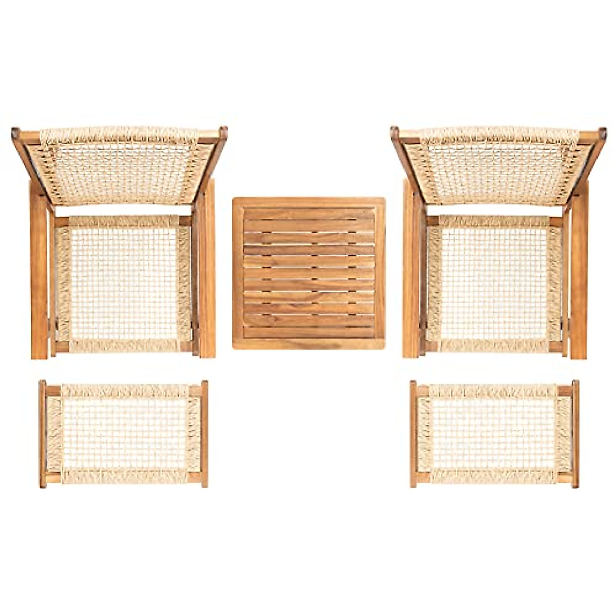 Safavieh Outdoor Collection Chantelle Acacia Wood/Light Brown Woven Rattan 5-Piece Patio Set PAT7076A, Natural/Natural