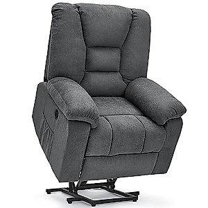 Esright Power Lift Chair Recliner for Elderly, Lift Chair with Heated Vibration Massage, Heavy Duty Electric Recliner with Side Pockets, USB Charge Port, Gray Blue