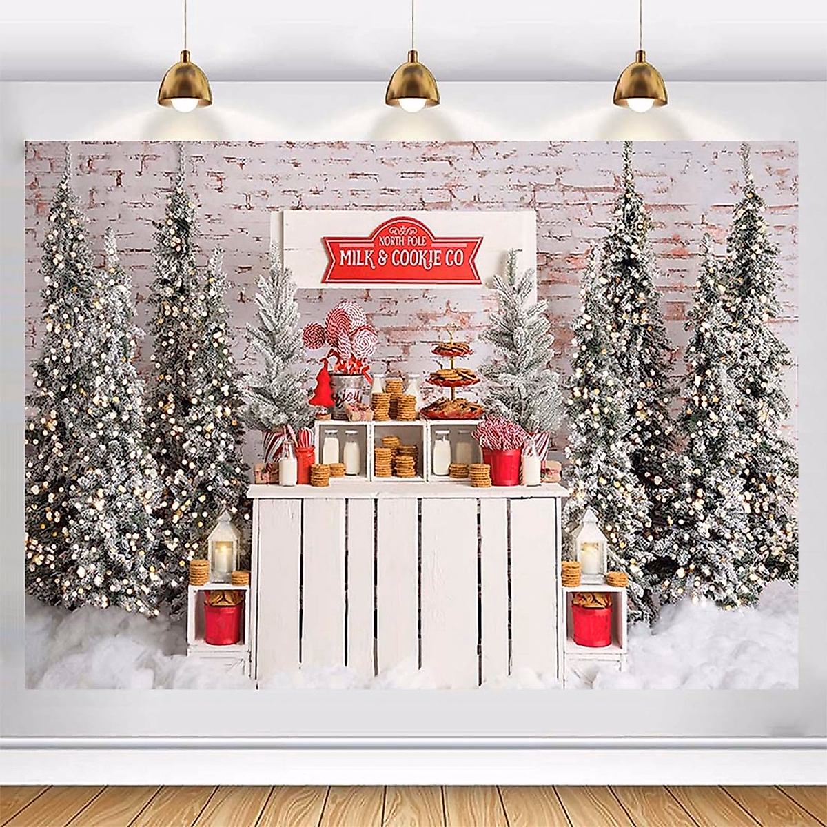 Christmas Milk Cookie Shop Photography Background Winter Snow Xmas Tree Kid Family Portrait Decor Backdrop New Year Background Kids Birthday Cake Smash Photo Studio,5x3ft