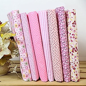 alignmentpai 7Pcs Cotton Fabric Flower Polka Dot Bundle DIY Patchwork Quilt Cloths for Home Pink