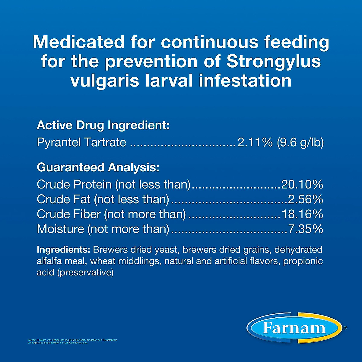 Farnam Pyrantel Care Daily Horse Dewormer 2.11% (Pyrantel Tartrate) for Horses of All Ages, Equine Anthelmintic, Continuous Protection Against Small Stronglyes, Ascardis and Pinworms, 50 lbs