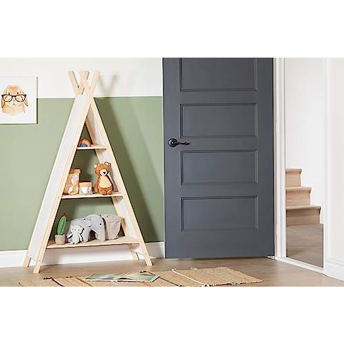 South Shore Sweedi Teepee 3 tier Shelving Unit-Natural Cotton and Pine