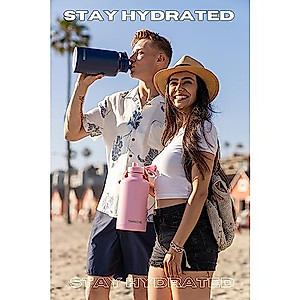 THERMOSIS 64 Oz Water Bottle With Straw, Half Gallon Water Bottle Thermos With Wide Mouth Opening and 2Lids. Includes Sports Water Bottle Holder With Strap (1/2 Gallon Water Jug) - Pink Water Bottle