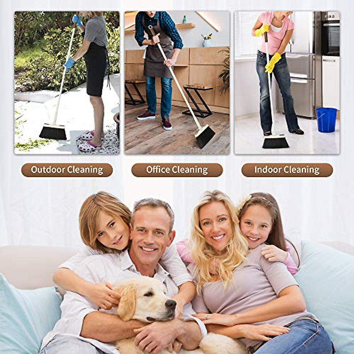 Jekayla Broom and Dustpan Set for Home with 54" Long Handle, Upright and Lightweight Dust pan and Brush Combo for Kitchen Room Office Lobby Floor Cleaning, Brown and Grey