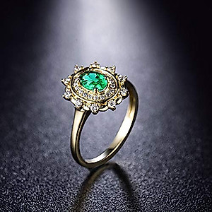 Lanmi 14K Yellow Gold Natural Emerald Diamonds Ring for Women Promise Engagement Wedding Anniversary Promotion