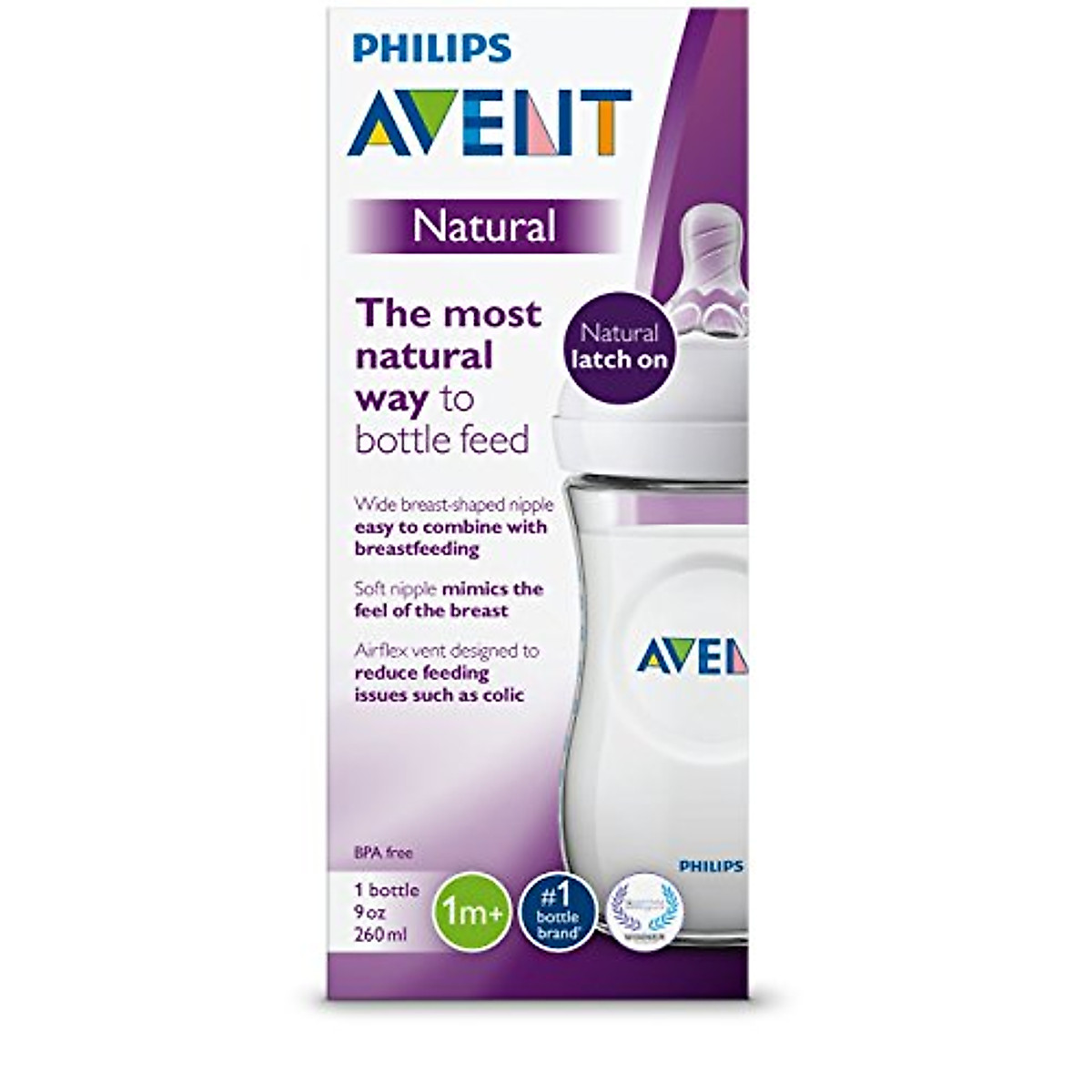 Philips AVENT Natural Baby Bottle, Clear, 9oz, 2pk, SCF013/27