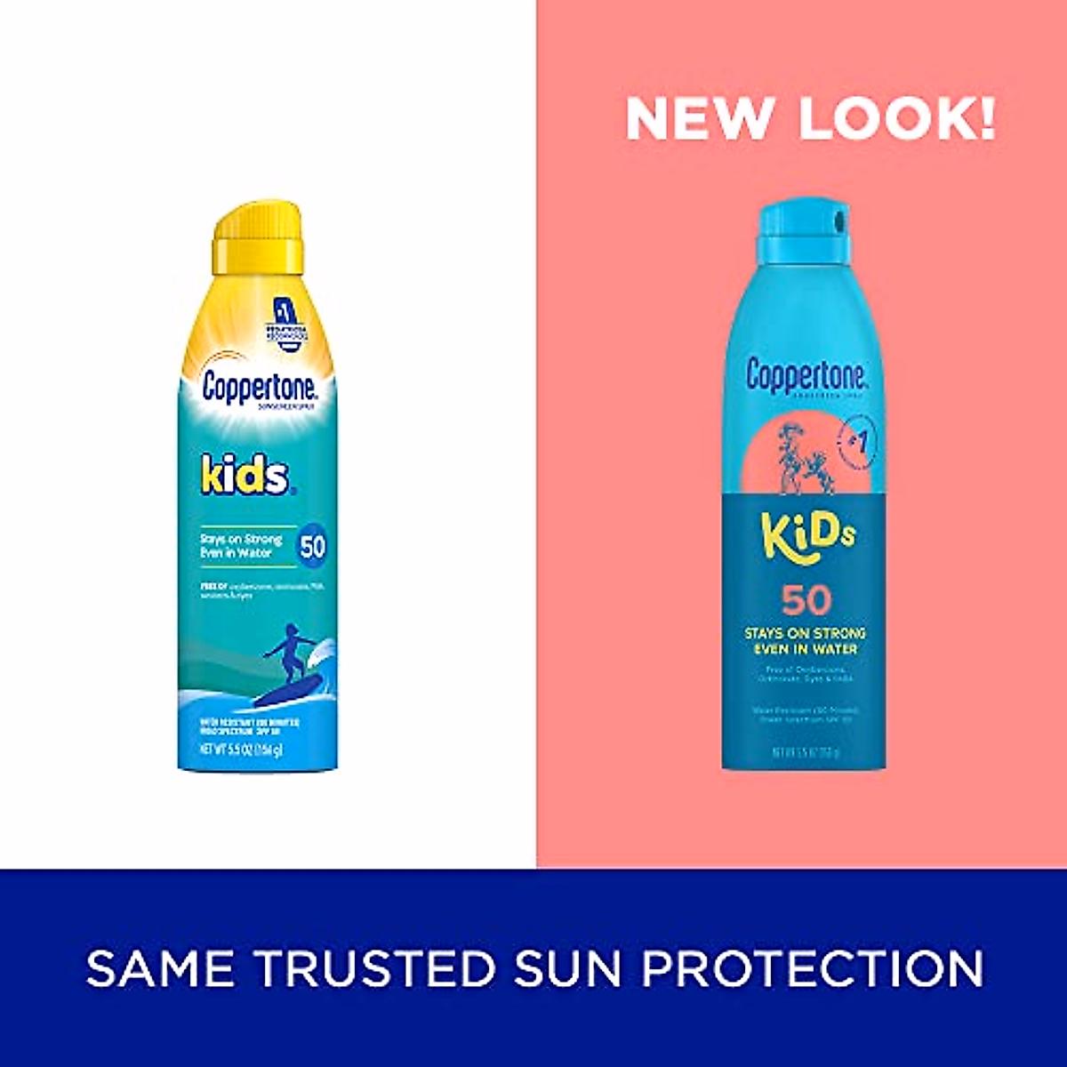 Coppertone Kids Sunscreen Spray SPF 50, Water Resistant Spray Sunscreen for Kids, #1 Pediatrician Recommended Sunscreen Brand, Broad Spectrum SPF 50 Sunscreen Pack, 5.5 Ounce (Pack of 2)