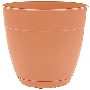 Bloem Dayton Planter with Saucer: 16" - Coral - 100% Recycled Plastic Pot, Removable Saucer, Elevated Feet, for Indoor and Outdoor Use, Gardening, 8.5 Gallon Capacity