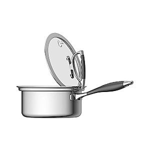 CookCraft by Candace | 3 Quart Tri-Ply Bonded Stainless Steel Aluminum Core Dishwasher Safe Sauce Pan with Glass Latch Lid
