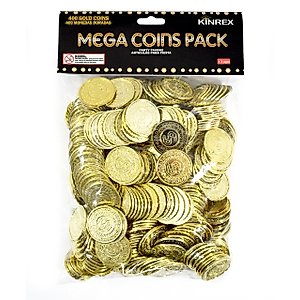 KINREX Plastic Gold Coins – St Patricks Day Realistic Bulk Prop Money for Kids, Toddler, Party, Games, Crafts, Reward, Teachers, Classroom Pretend Play Toys, 400 Count Fake Coins Set