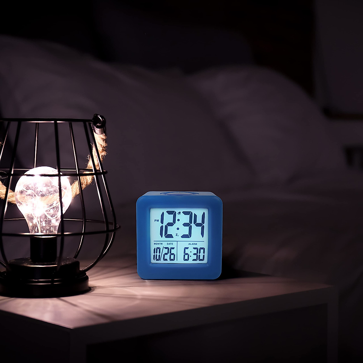 Equity 73005 Blue Soft Cube LCD Alarm Clock with Smart Light