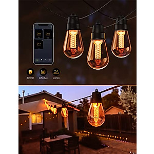 Outdoor String Lights with Dimmer - 100Ft Led Patio Lights App Control Commercial Grade Waterproof Outside Light with Timer 3 Modes 50 S14 Edison Vintage Shatterproof Bulbs for Bistro Garden Backyard