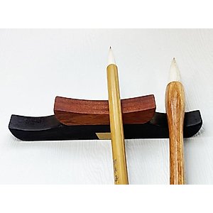 Easyou Calligraphy Brush Holder Wooden Chinese Brush Rest Holder (Rosewood with bronze Boat Pattern)