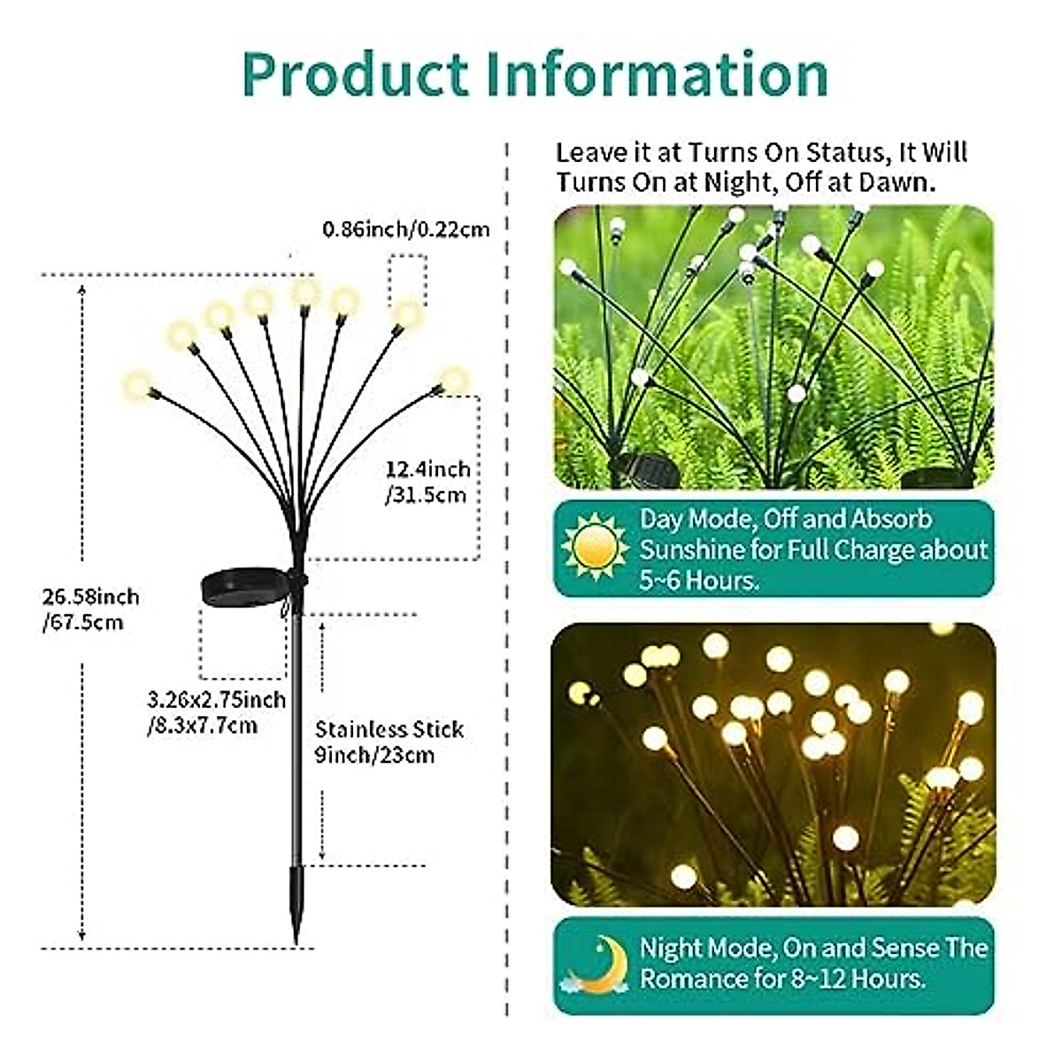 LURIVA 4 Pack Firefly Solar Garden Lights, Solar Lights for Outside, Solar Lights Outdoor Waterproof, Outdoor Solar Lights, Patio Yard Garden Decor Lights, Warm White