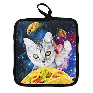 Oven Mitts Co. Galaxy Taco Cat, Oven Mitts and Pot Holder 3pcs Set, Insulated, 100% Cotton
