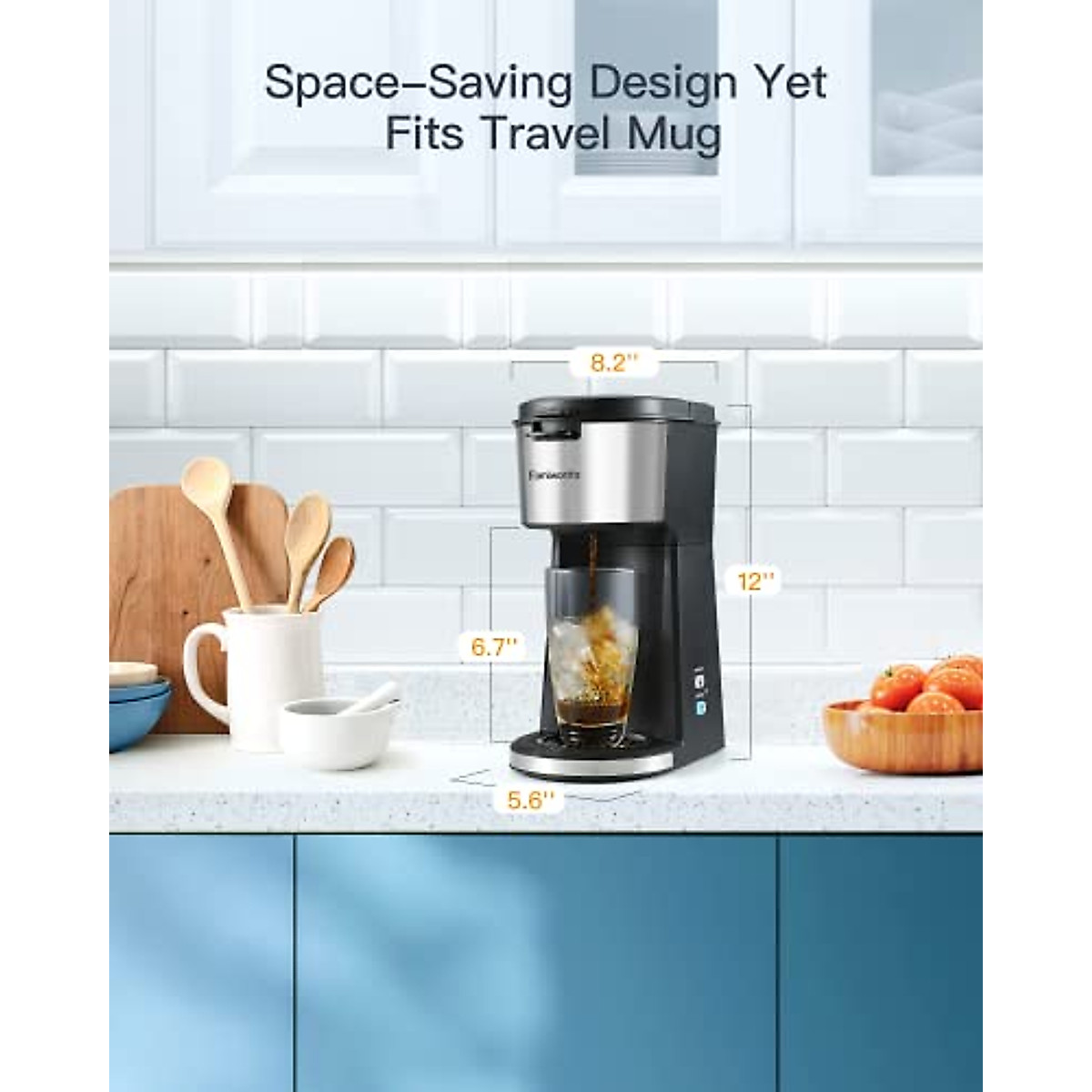 Famiworths Iced Coffee Maker, Hot and Cold Coffee Maker Single Serve for K Cup and Ground, with Descaling Reminder and Self Cleaning, Iced Coffee Machine for Home, Office and RV