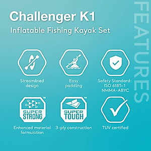 INTEX 68305EP Challenger K1 Inflatable Kayak Set: Includes Deluxe 86in Kayak Paddles and High-Output Pump – Adjustable Seat with Backrest – Removable Skeg – 1-Person – 220lb Weight Capacity