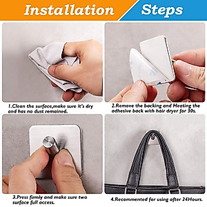 Jekoo Adhesive Wall Hooks Heavy Duty Hooks for Hanging Wall Hangers Stick on Shower Home Bathroom Kitchen Door Ideal for Robes, Umbrellas, Clothes, Bags, Coats, Keys - Stainless Steel - 4 Packs