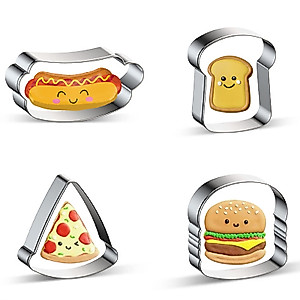 Azflyife Cookie Cutters Hamburger, Toast/Slice of Bread, Hot Dog, Pizza Cookie Cutter Shapes Baking Set - Biscuit Stainless Steel Metal Molds Cutters for Kitchen Baking Christmas Small Cookie Cutter