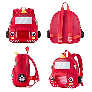 KK CRAFTS Preschool Backpack Toddler Neoprene Animal Waterproof Schoolbag Lunch backpack for Kids Boys Girls (Fire Engine)