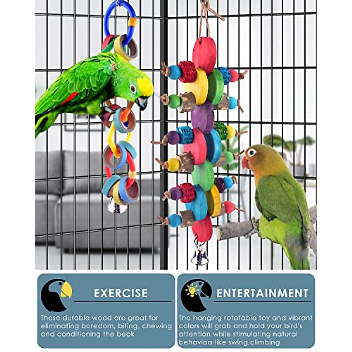 Bissap 2PCS Bird Chew Toys, Multicolored Bagel Cascade Bird Parrot Toy Biting Paper Cardboard Olympic Rings Conures Toys for Amazon Cockatiels Cockatoos Macaws and Similar Sized Pet Birds