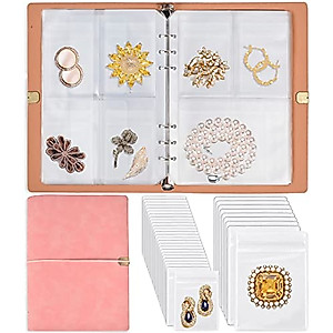 ChezMax Jewelry Organizer, Jewelry Storage Book with Pockets, Foldable Earrings Travel Album, PU Leather Accessories Holder Booklet for Necklace Rings (64 Grids+64 Anti-Oxidation PVC Bags) Pink