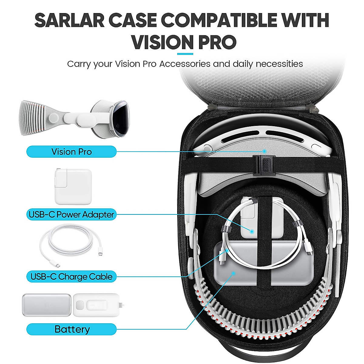 sarlar Hard Carrying Case Compatible with Oculus Meta Quest 2 /Quest 3/Vision Pro, Carbon Fiber, Fixed Protection for VR Headset Controller and Official Head Strap Accessories, Travel and Storage