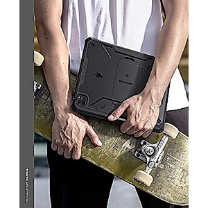 Poetic Revolution Case Designed for iPad Pro 12.9 6th Gen 2022 / 5th Gen 2021/4th Gen 2020/3rd Gen 2018, Full Body Rugged Shockproof Protective Case with Kickstand and Built-in-Screen Protector, Black