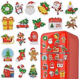 20 Pcs Christmas Diamond Painting Magnets Xmas Refrigerator Magnets Diamond Stickers Happy Holiday Diamond Painting Kits Diamond Art for Car Mailbox Kitchen Christmas Decorations Gifts