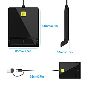 CAC Card Reader Military, USB SIM Card Reader 2 in 2 Smart Card Reader DOD Military USB Common Access CAC, ID/Debit/Credit Card Reader has USB & USB C Port for Windows,Mac OS,Linux,Android