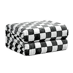 FY FIBER HOUSE Checkered Flannel Fleece Throw Blanket Queen Size Soft Cozy Checkerboard Grid Print Chessboard Gingham Pattern Blankets for Bed Couch Sofa, 90"x90", Black