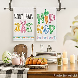 Artoid Mode Bunny Treats Rabbits Hip Hop Carrots Truck Hoppy Easter Kitchen Towels Dish Towels, 18x26 Inch Seasonal Decoration Hand Towels Set of 4