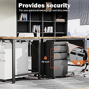 Sweetcrispy File Cabinet - 3 Drawer File Cabinet with Lock, Mobile Rolling File Cabinet, Under Desk File Cabinet with Pre-Assembled, Metal Small File Cabinet for Home Office