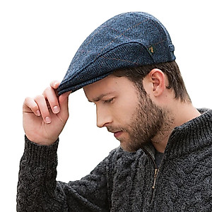 Mucros Weavers Irish Trinity Flat Cap, Irish Hat for Men, Newsboy Hat (Large, Col 34 Blue Herringbone)