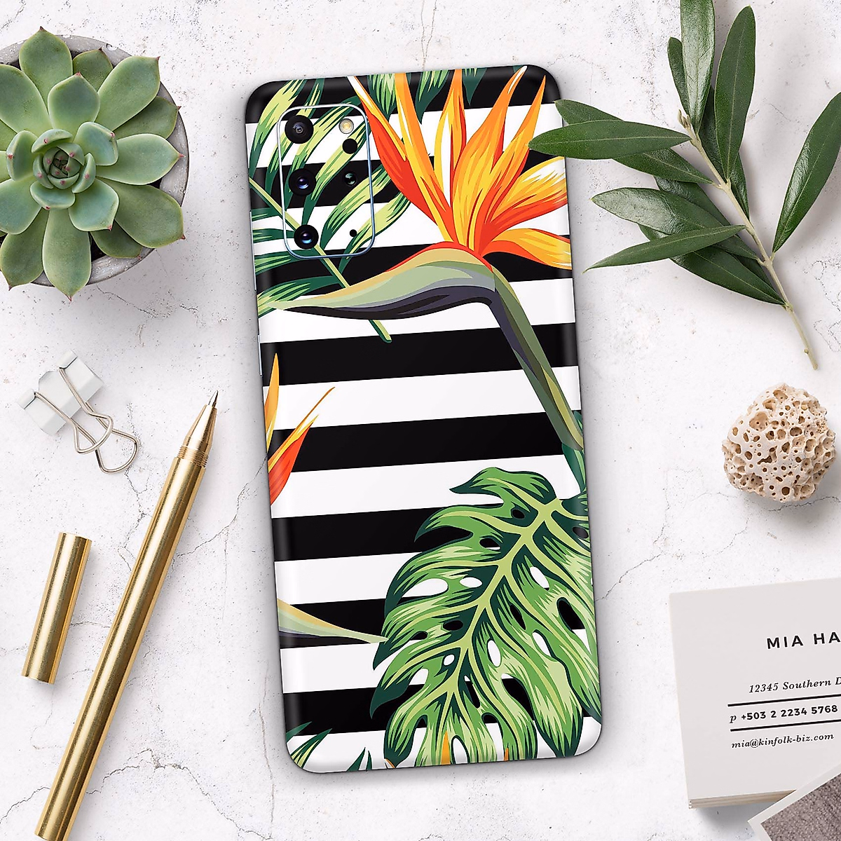 DesignSkinz Vivid Tropical Stripe Floral v1 Protective Vinyl Decal Wrap Skin Cover Compatible with The Samsung Galaxy S20 (Screen Trim & Back Glass Skin)