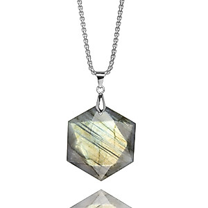 Labradorite Stone Dragons Heart Pendant Necklace, Natural Labradorite Hexagon Wrap Necklace for Men Women, Healing Crystal Energy Necklace