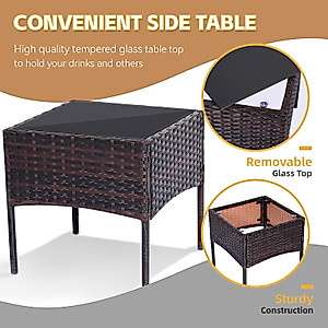 PAIQIAN Patio Porch Furniture Sets 3 Pieces PE Rattan Wicker Chairs with Table Tempered Glass Outdoor Garden Furniture Sets for Balcony Garden Porch Backyard(Brown/Red)