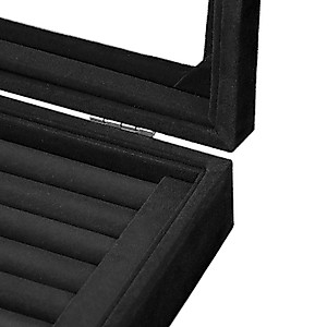 Basuwell Earring Storage 7 Slots Velvet Jewelry Tray for Drawers Glass Clear Lid Showcase Display Ring Organizer Earring Ring Trays Holder Cufflink Showcase-Black