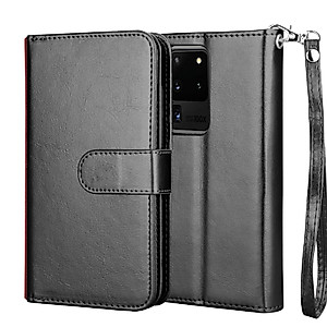 NJJEX Galaxy S20 Case, for Samsung Galaxy S20 Wallet Case 6.2", [9 Card Slots] PU Leather ID Credit Holder Folio Flip [Detachable] Kickstand Magnetic Phone Cover & Lanyard for Samsung S20 [Black]