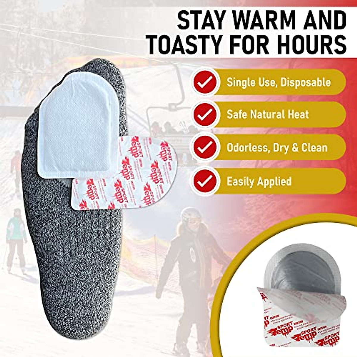 Toe Warmers (45 Pairs) - Up to 10 Hours of Heat, Easily Apply with Adhesive - Ultra Thin, Easy, All Natural - Air Activated, Odorless Hot Toe Warmers - Sport Temp (45)