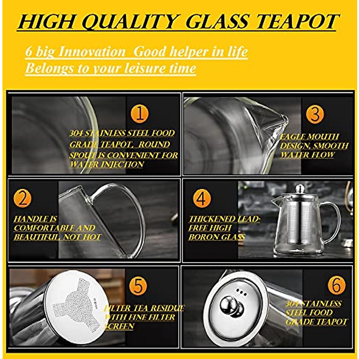Mini Size Glass Teapot Tea Kettle-with Stainless Steel Removable Infuser for Blooming Tea & Loose Leaf Tea, Microwave & Stovetop Safe, 550ML/18oz (S-550)