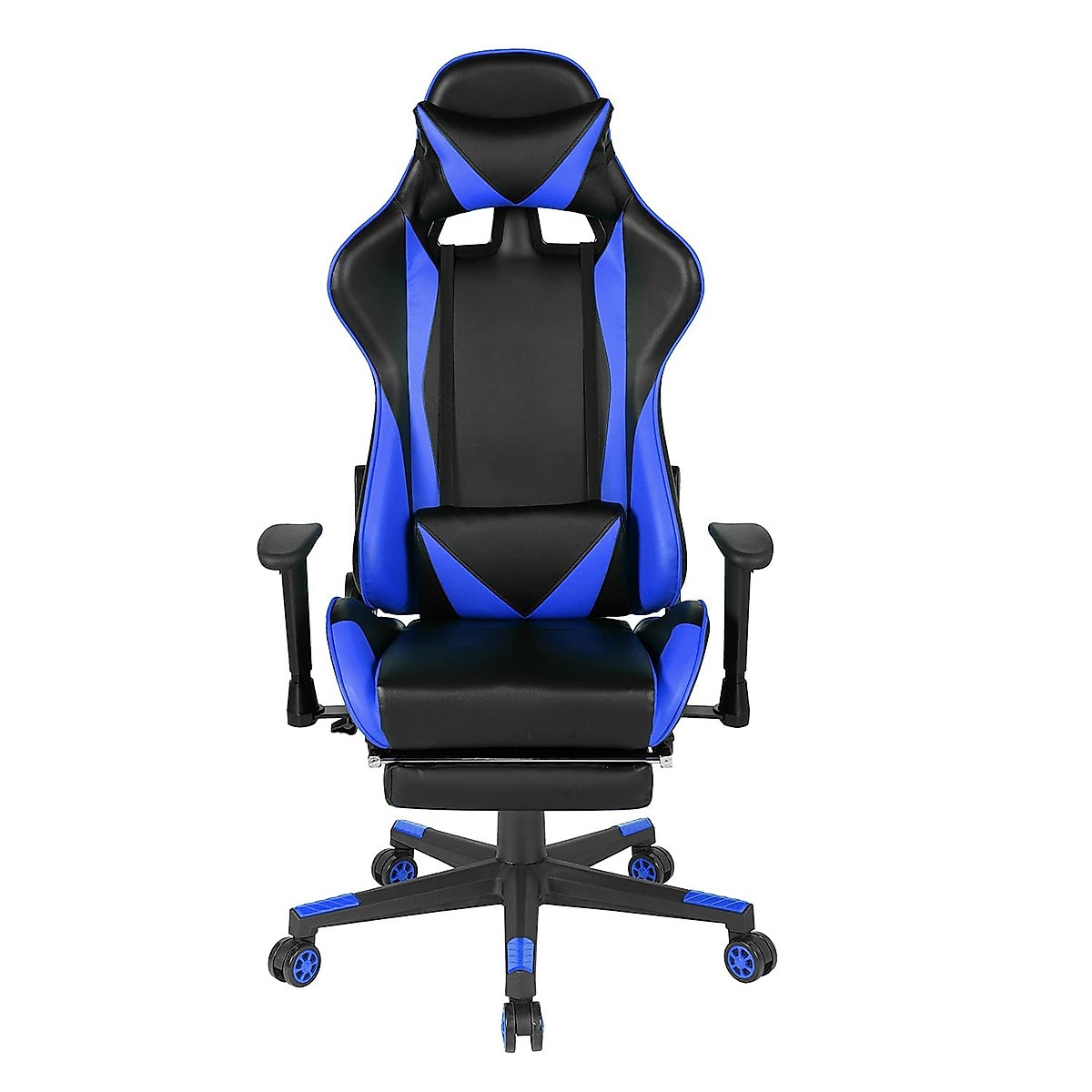 HOMEMAKE FURNITURE Gaming Chair, Racing Office Computer Game Chair, Ergonomic Game Chair, Racing Style with 90° Adjustable Reclining Chair and Retractable footrest, Blue and Black