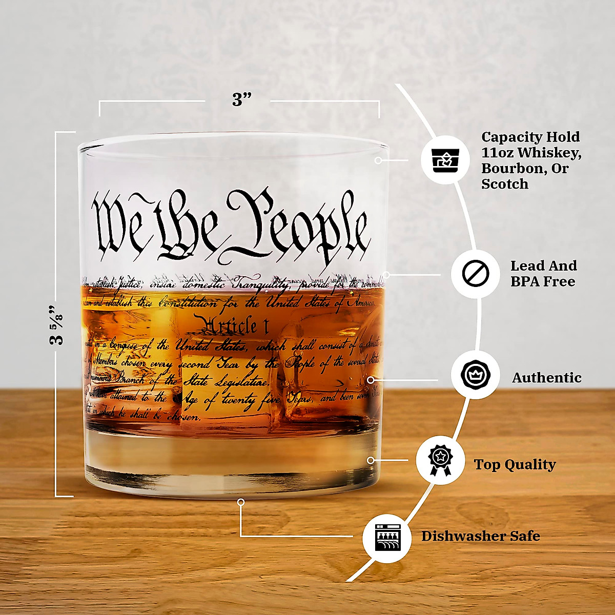 Lucky Shot - We The People Whiskey Glass | United States Constitution | America USA Patriotic Wine Glass Gift | Political Republicans Patriotic Glass - Set of 2 (11 oz)
