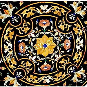 Pietra Dura Natural Black Marble Round 33" x 33" Inch Coffee Table Top, Black Marble Round Dining Table Top, Marble Centre Table Top, Piece Of Conversation, Family HeirLoom
