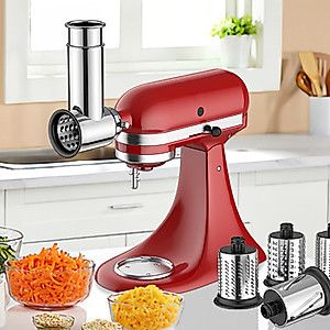 Stainless Steel Slicer Shredder Attachment for KitchenAid Stand Mixer, Cheese Grater Attachment for Kitchenaid, Salad Maker, Grinding Powder, Dishwasher Safe with 4 Blades by Innomoon
