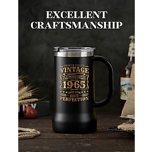 Onebttl 60th Birthday Gifts for Men, Dads, Grandfathers, Granddads, Husband, Uncles, Vintage 1965 Birthday Beer Stein, 24oz Stainless Steel Travel Mug, Black