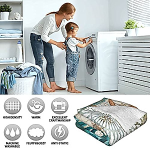 Plush Air Conditioning Throw Blanket, Vintage Ocean Turtle Starfish World Map Ultra-Soft Cozy Plush Blankets for Bed Couch Chair Office Living Room 50"x40".